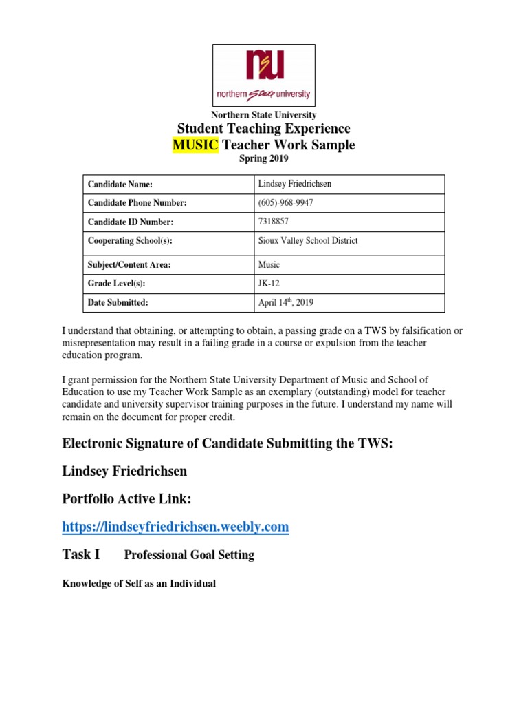 Student Teaching Tws | PDF | Music Education | Classroom Management