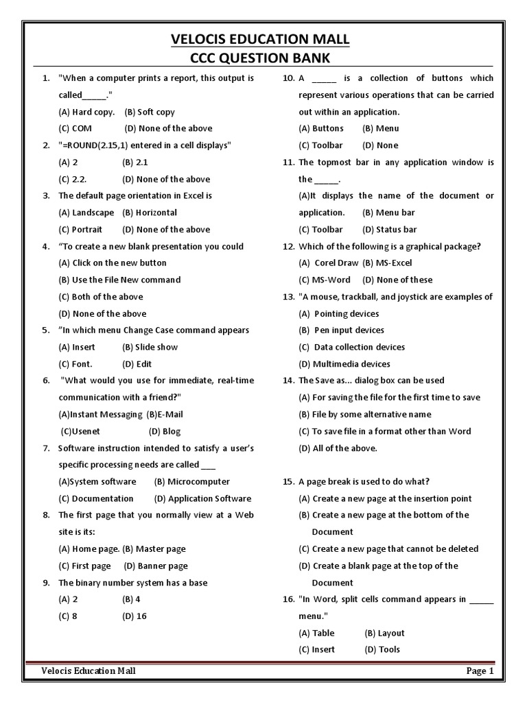 CCC Question Bank | PDF | Microsoft Word | Random Access Memory