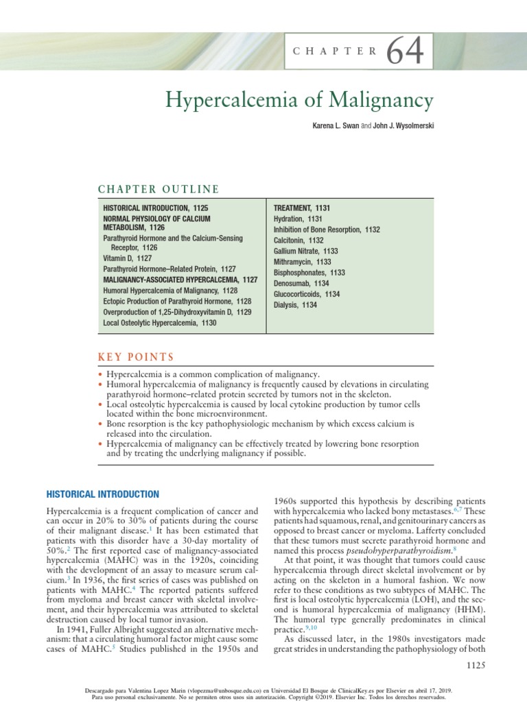 Hypercalcemia of Malignancy: Chapter Outline | PDF | Bone | Vitamin D