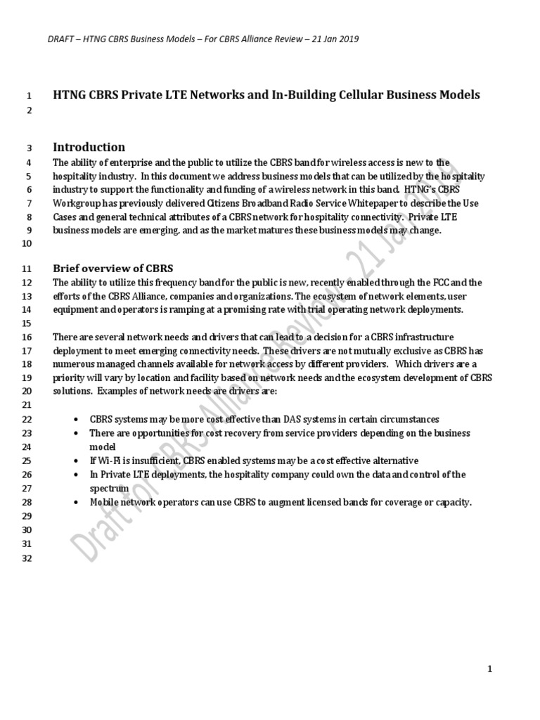 HTNG CBRS Private LTE Networks and In-Building Cellular Business Models | PDF | Internet Access ...