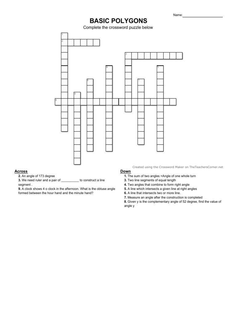 Lines and Angles Crossword Puzzle | PDF