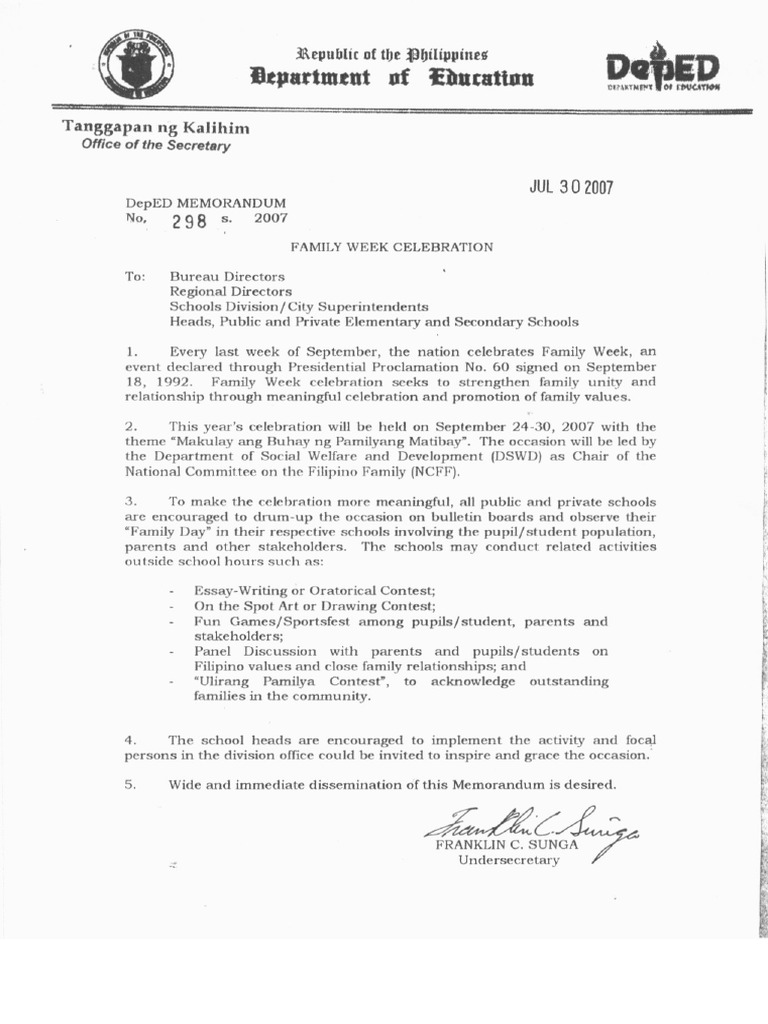 Family Week DepEd Memo | PDF