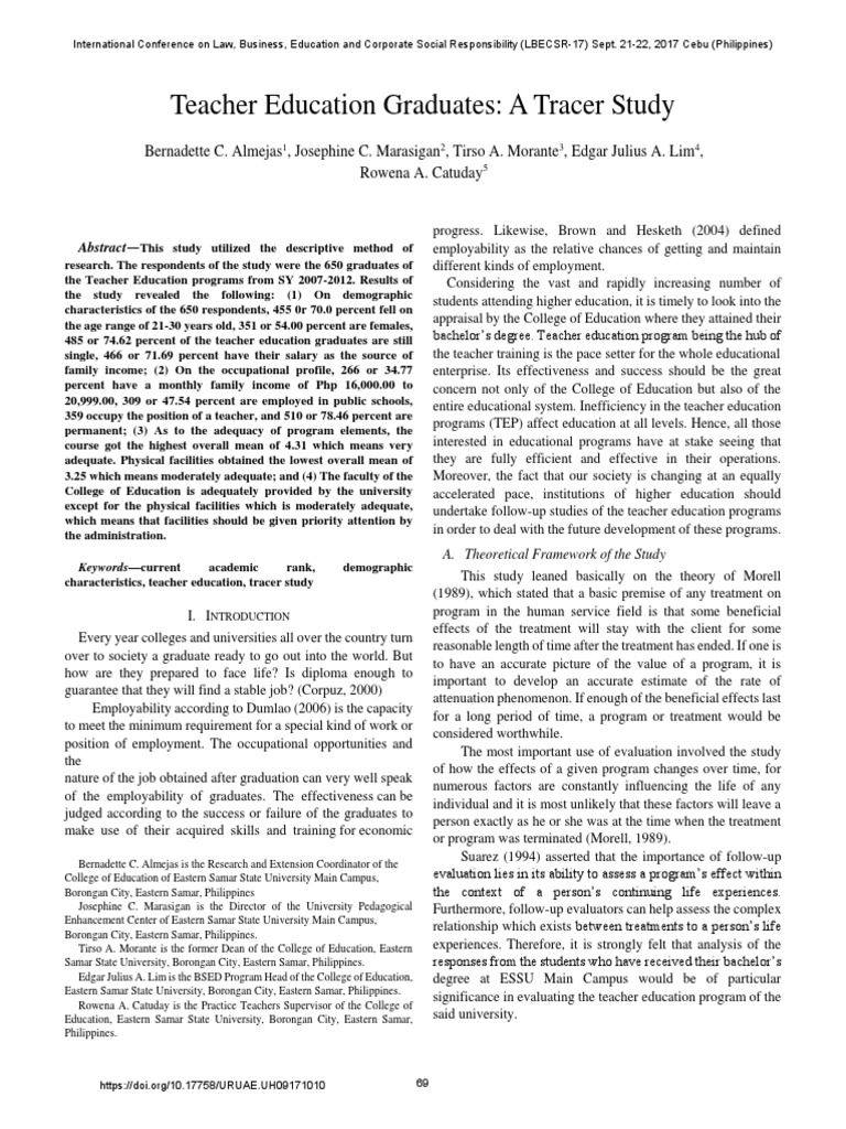Teacher Education Graduates Tracer Study | PDF | Teacher Education ...