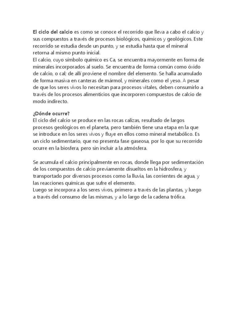 Ciclo del Calcio: Procesos y Etapas | PDF | Calcio | Suelo