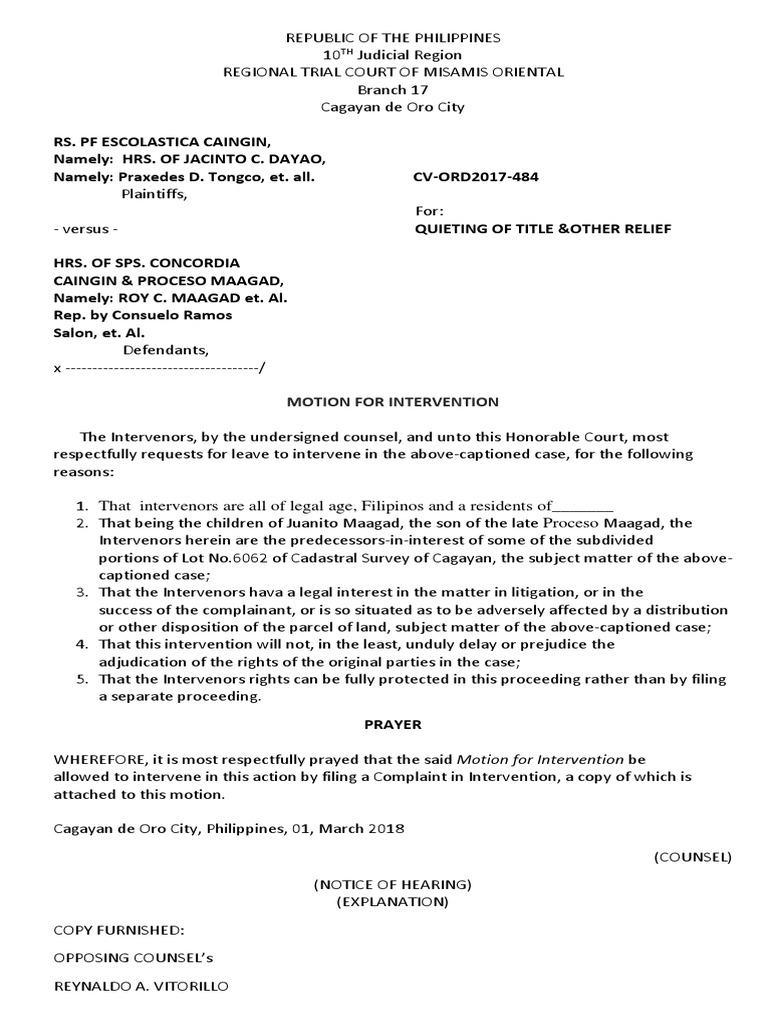 Motion For Intervention For Maagad | PDF | Intervention (Law) | Civil ...