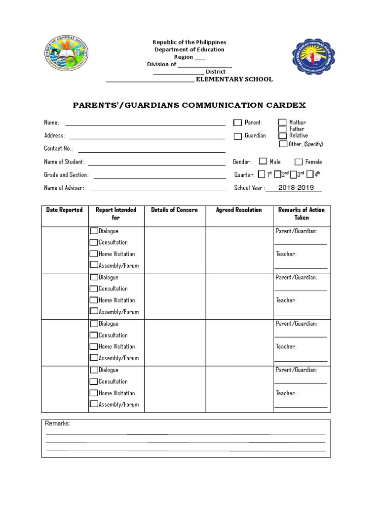 Parents' Communication Cardex Template | PDF | Parent | Relationships