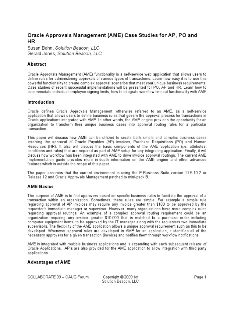 Oracle Approvals Management (AME) Case Studies | PDF | Application Software | Human Resources
