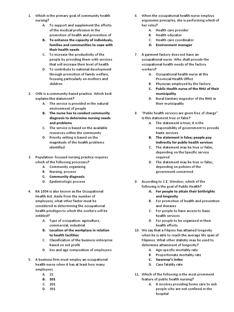 CHN Questions | PDF | Health Care | Public Health