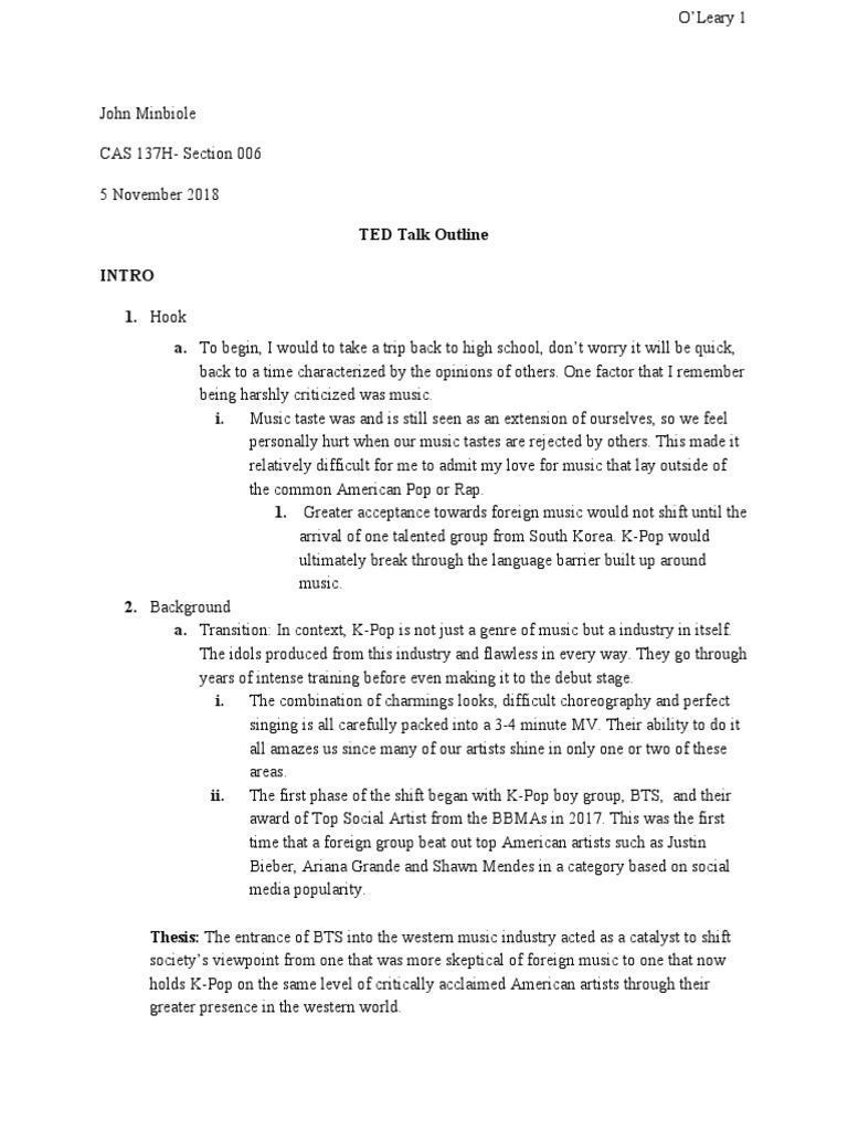 Ted Talk Outline | PDF | Mass Media | Entertainment