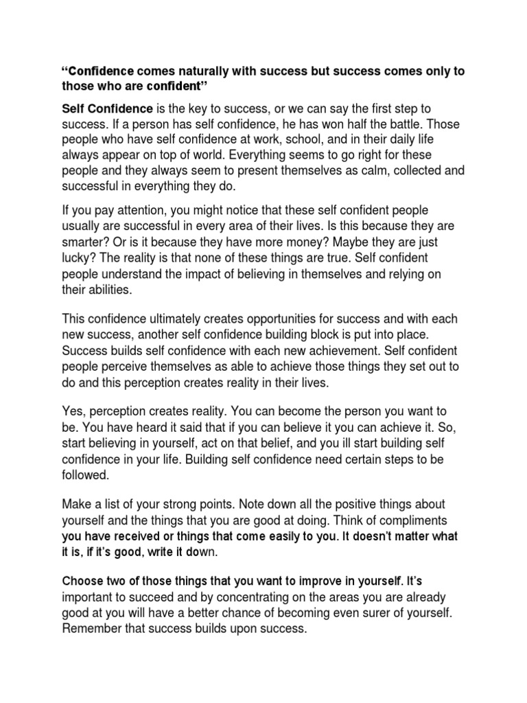 Building Self Confidence for Success | PDF | Perception | Reality
