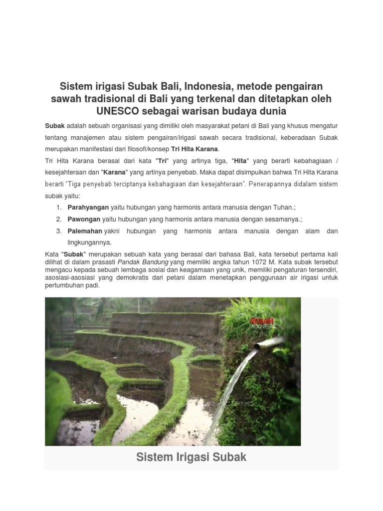 Sistem Irigasi Subak Bali | PDF