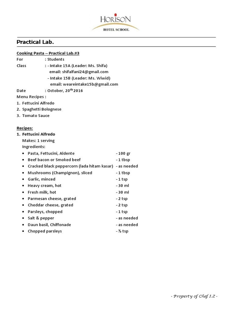 Cooking Pasta-Practical Lab#3 | PDF | Food Ingredients | Prepared Foods