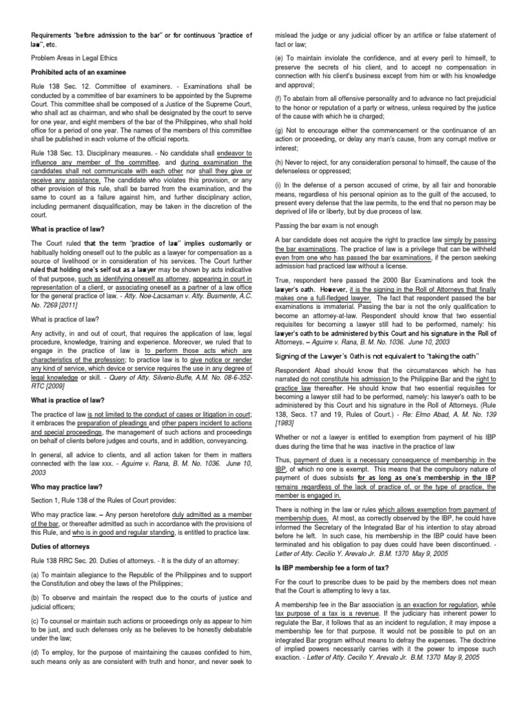 Prohibited Acts of An Examinee | PDF | Practice Of Law | Lawyer