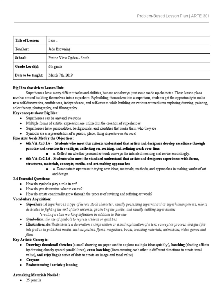 Problem-Based Lesson Plan - ARTE 301: Creating A Class Working ...