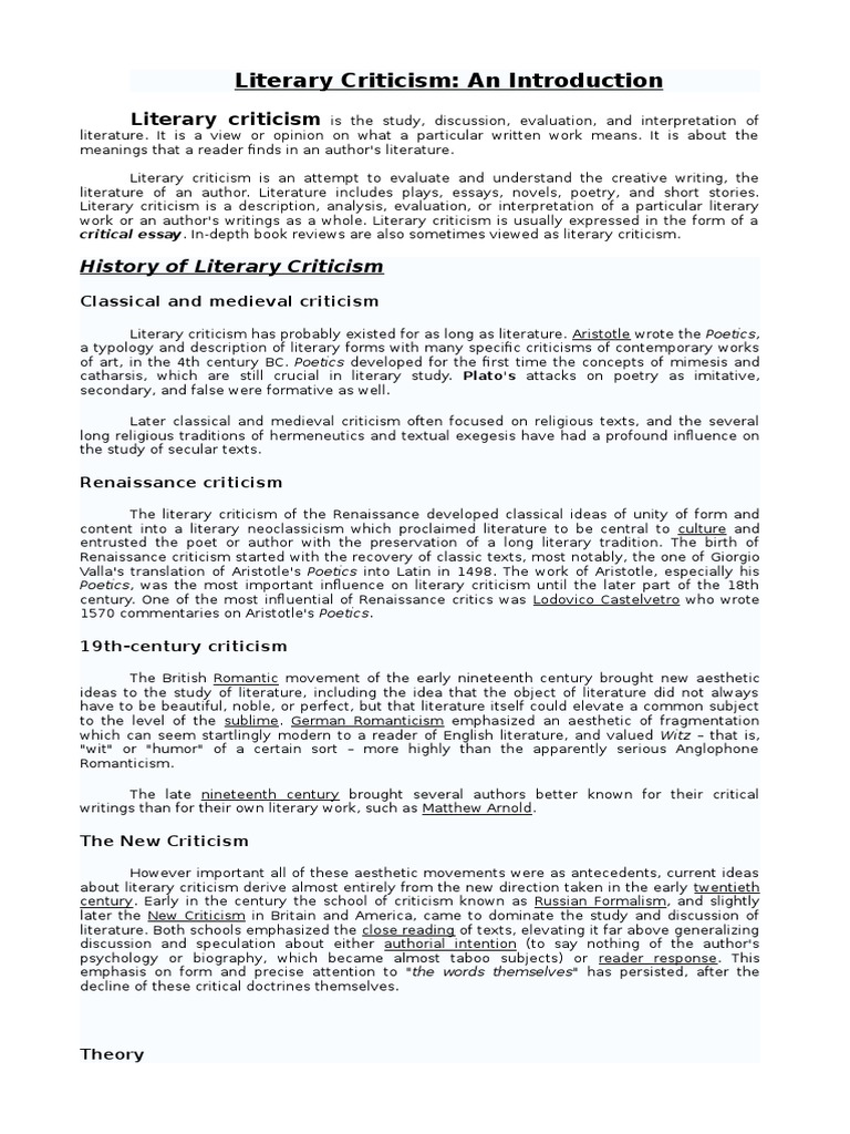 Literary Criticism: An Introduction | PDF | Literary Criticism | Aesthetics