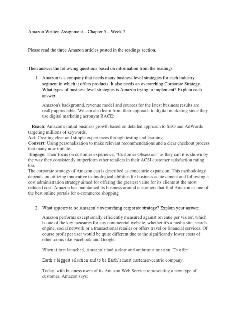 Amazon Written Assignment - 2018 | PDF | Strategic Management | Digital ...