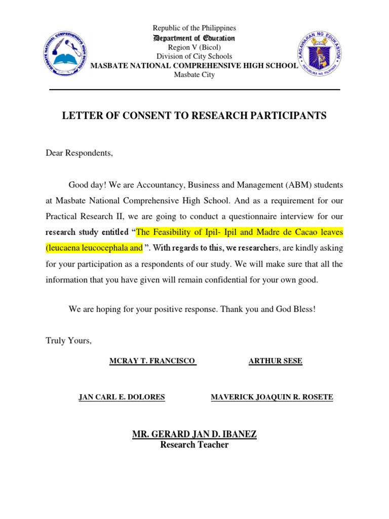 Letter of Consent To Research Participants | PDF | Career & Growth ...