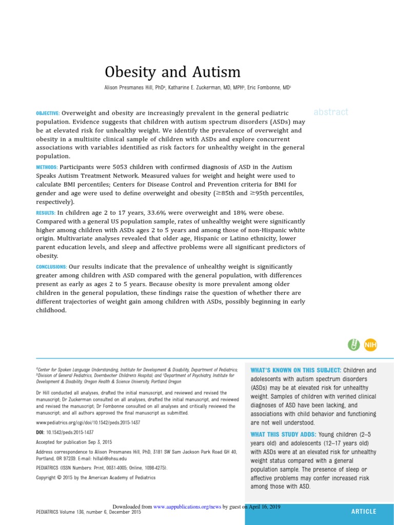 Obesity and Autism: Alison Presmanes Hill, PHD, Katharine E. Zuckerman ...