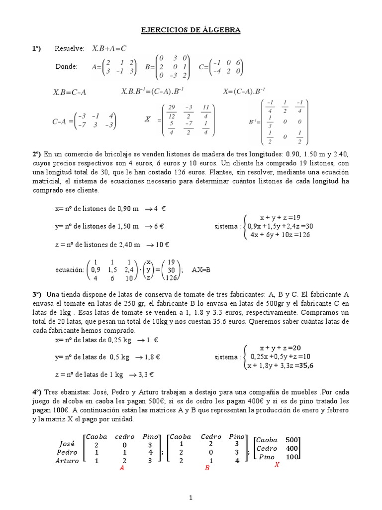 Ejercicios de Lgebra | PDF | Matriz (Matemáticas) | Teoría de la matriz