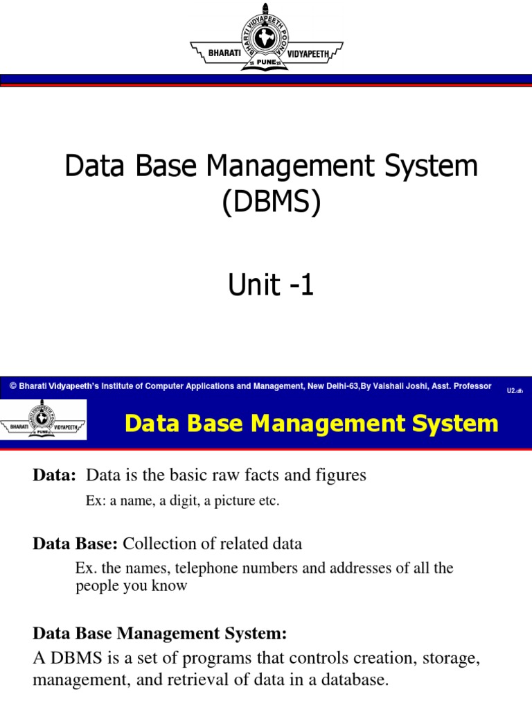 Data Base Management System Dbms Unit 1 Pdf Conceptual Model Data Model 