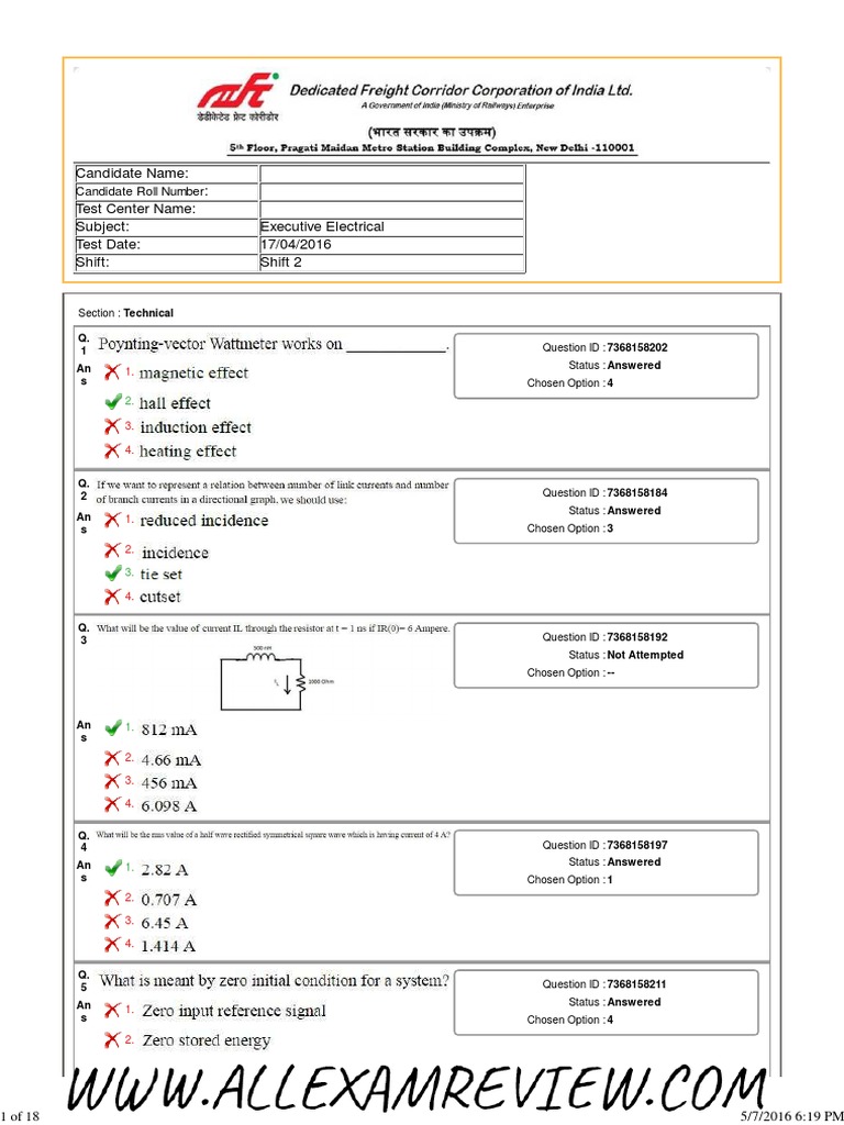Candidate Name:: Test Center Name: Subject: Executive Electrical Test ...