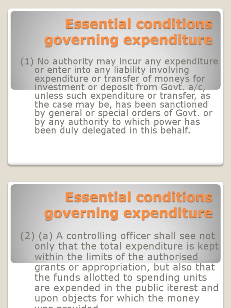Essential Conditions Governing Expenditure | PDF | Expense | Money