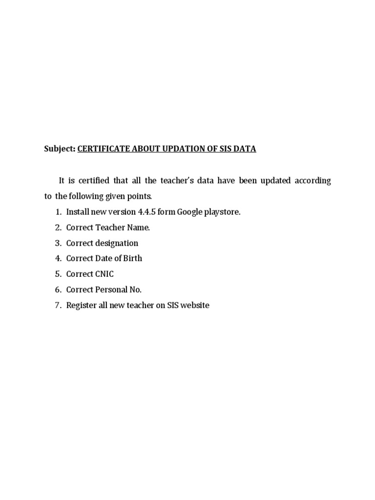 SIS Data Update Certification | PDF | Career & Growth