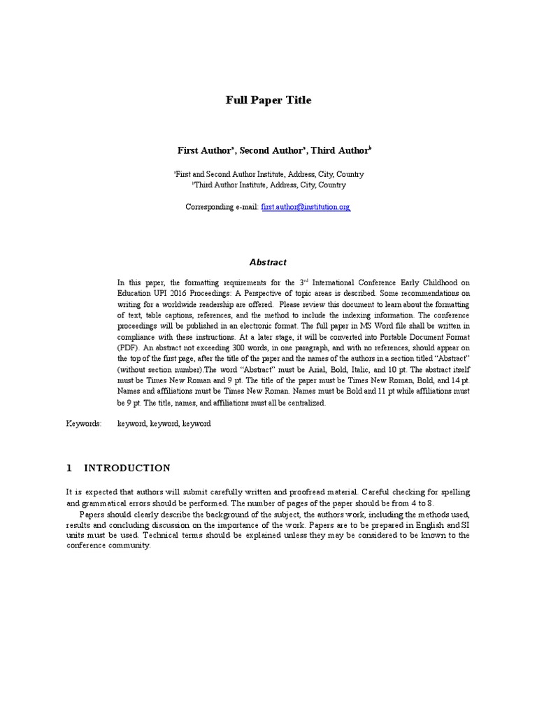 Full Paper Title: First Author, Second Author, Third Author | PDF ...