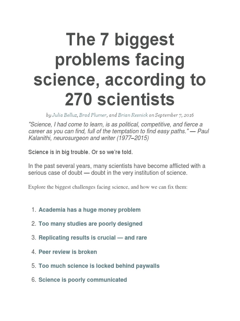 The 7 Biggest Problems Facing Science | PDF | Scientific Method ...