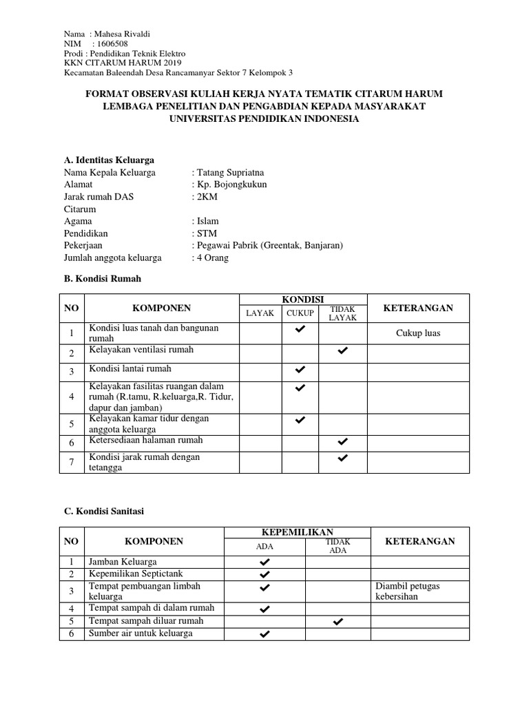 Tabel Observasi Individu Mahesa | PDF