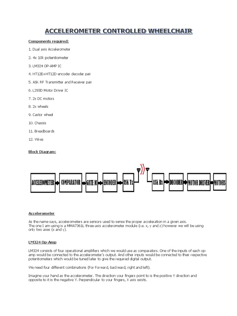 Accelerometer Controlled Wheelchair | PDF | Operational Amplifier ...
