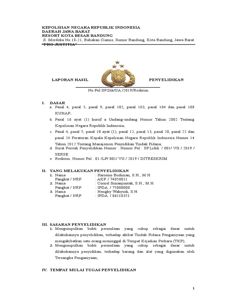 Laporan hasil penyidikan