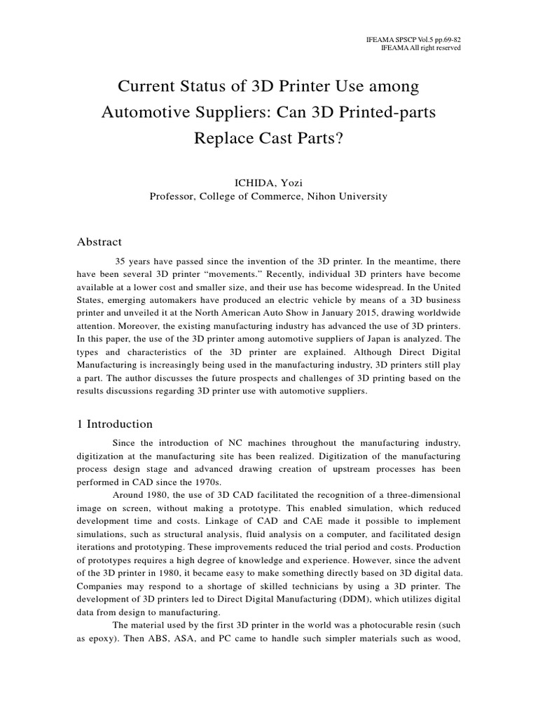 Current Status of 3D Printer Use Among Automotive Suppliers: Can 3D ...
