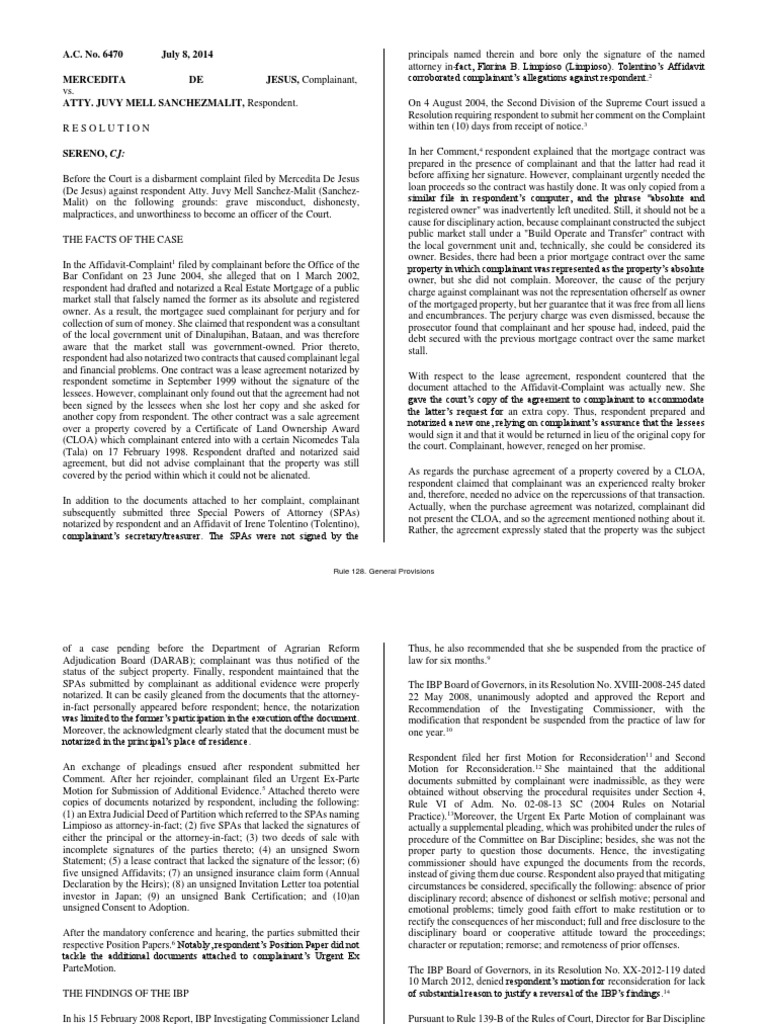 de Jesus vs. Sanchez-Malit | PDF | Notary Public | Search And Seizure