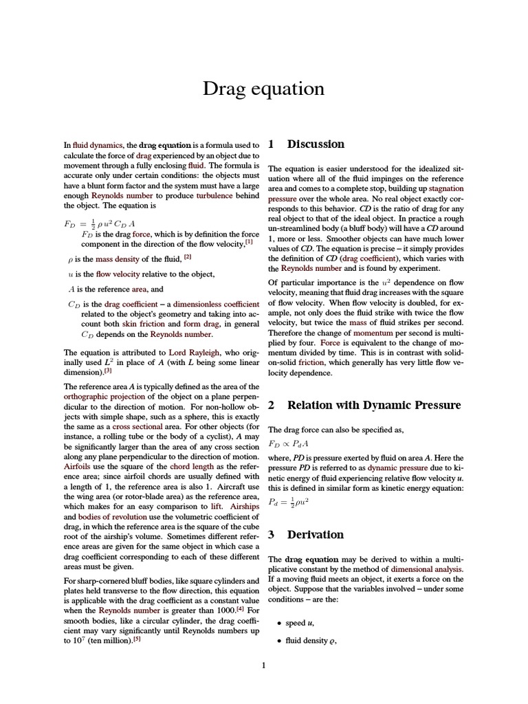 Drag Equation | PDF | Fluid Dynamics | Drag (Physics)