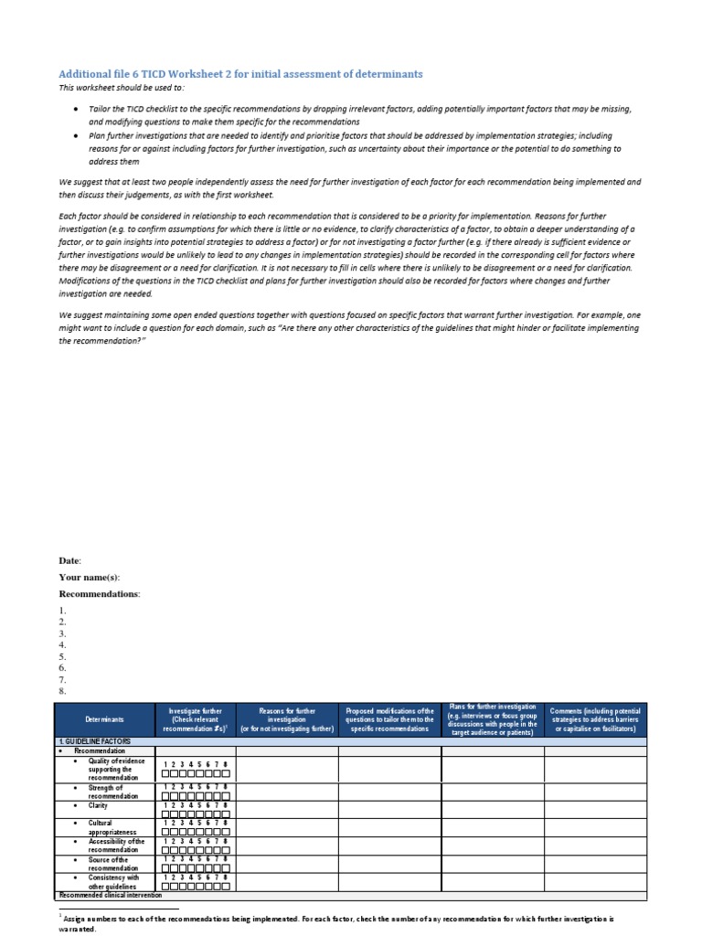 TICD Framework Assessment Worksheet | PDF | Attitude (Psychology ...