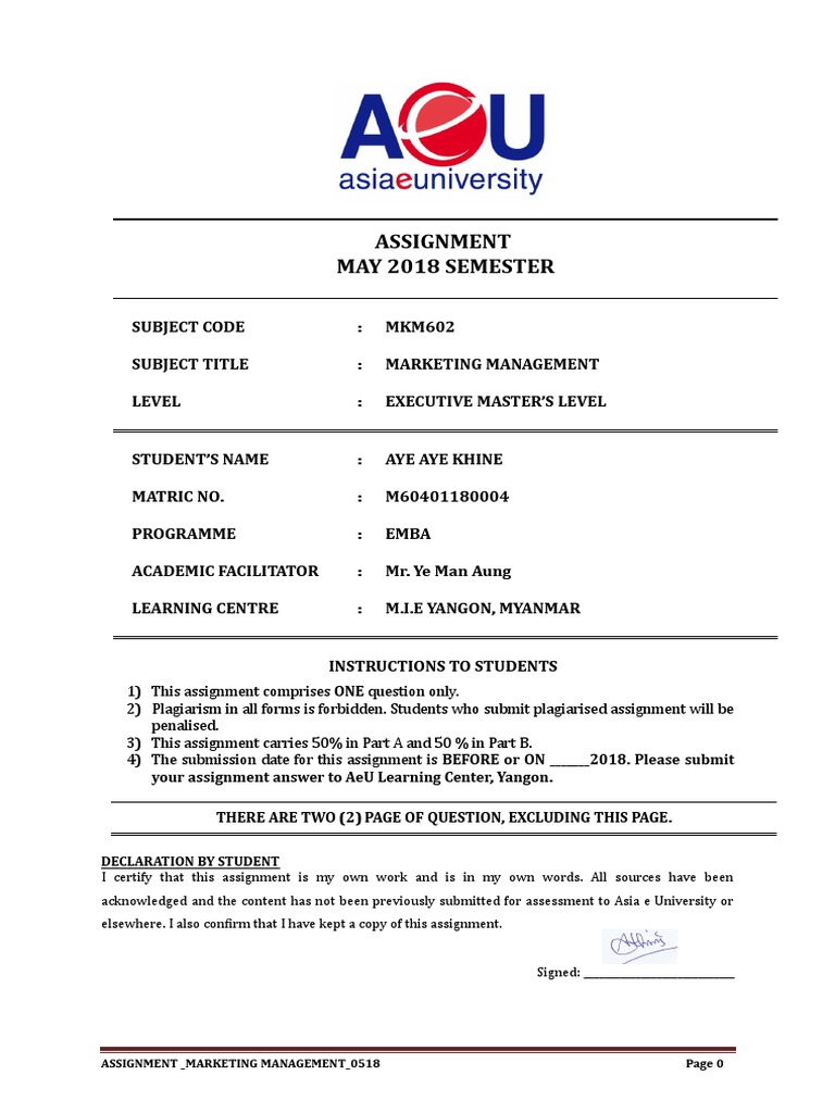 Marketing Management Assignment 0518 | PDF | Strategic Management ...