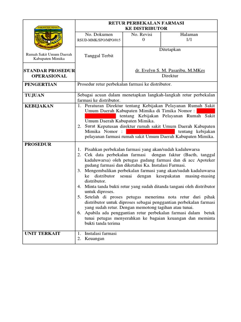 015 Spo Retur Obat Ke Distributor | PDF