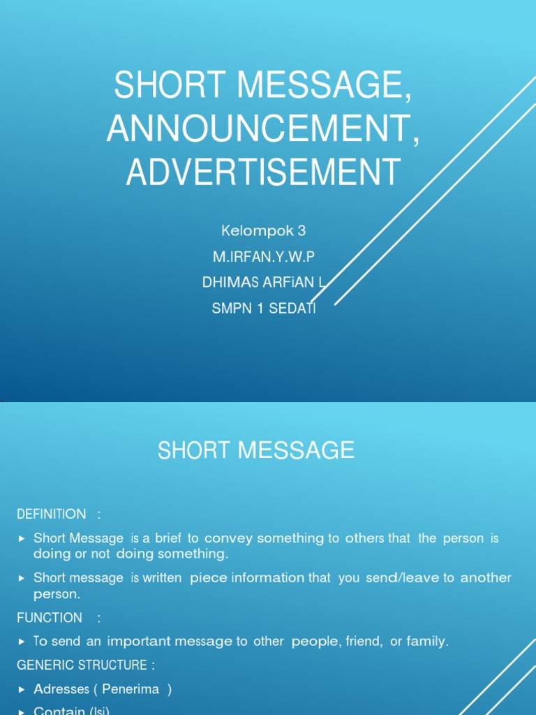 Short Messages, Announcements, Advertisements | PDF | Communication ...