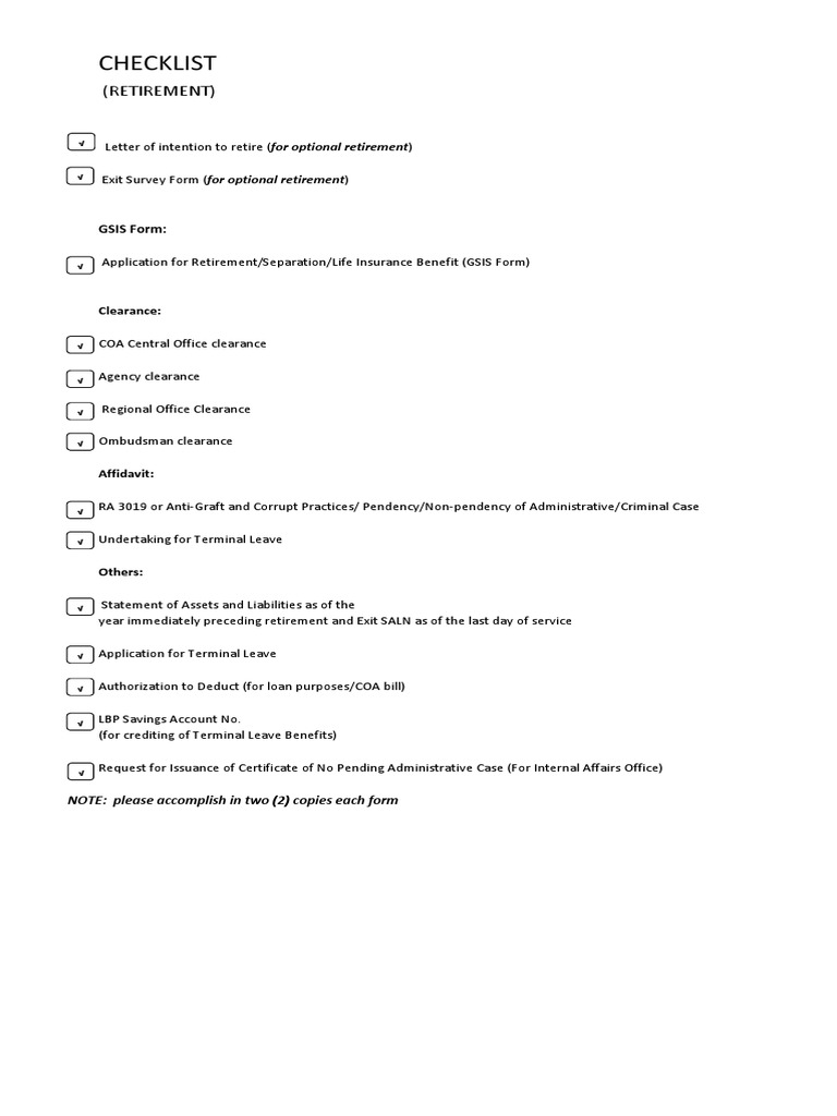 Checklist Retirement | PDF