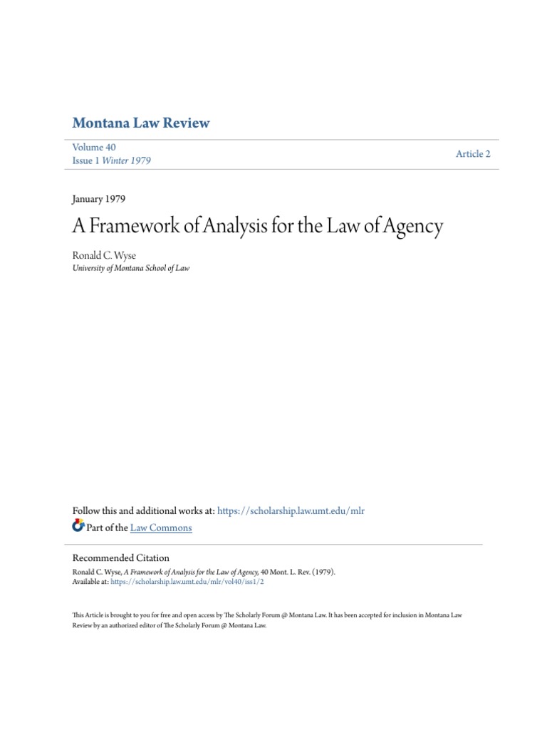 A Framework of Analysis For The Law of Agency PDF | PDF | Law Of Agency ...