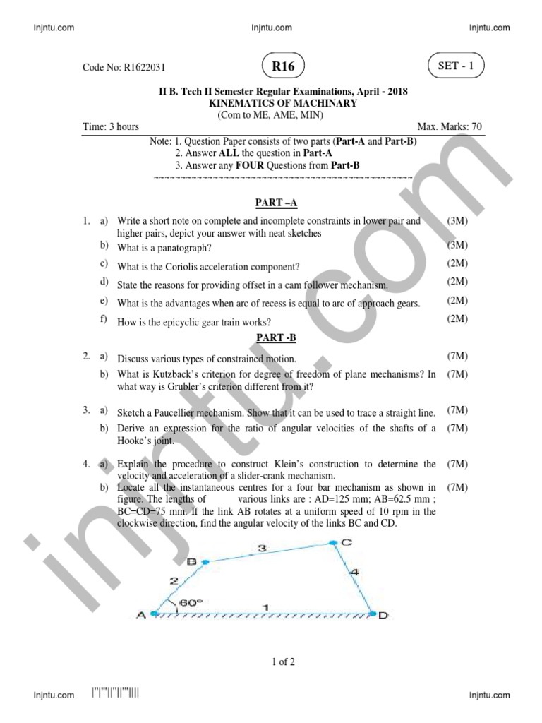 II B. Tech II Semester Regular Examinations, April - 2018 Kinematics of ...