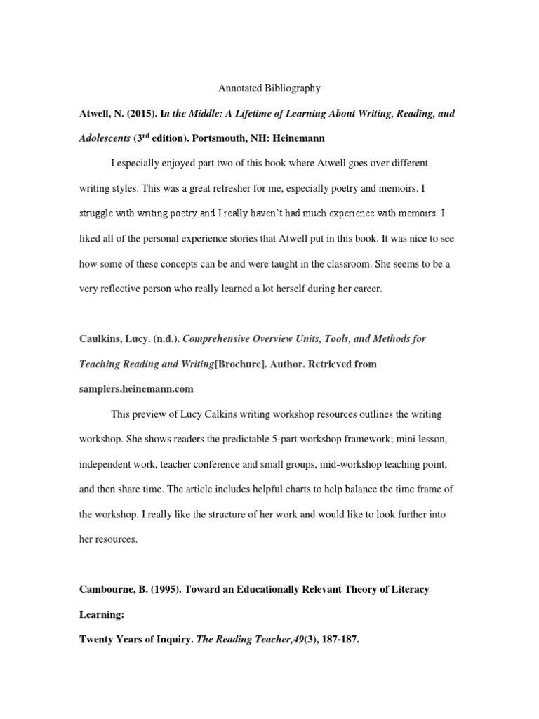 Portfolio Annotated Bibliography | PDF | Classroom Management | Reading ...