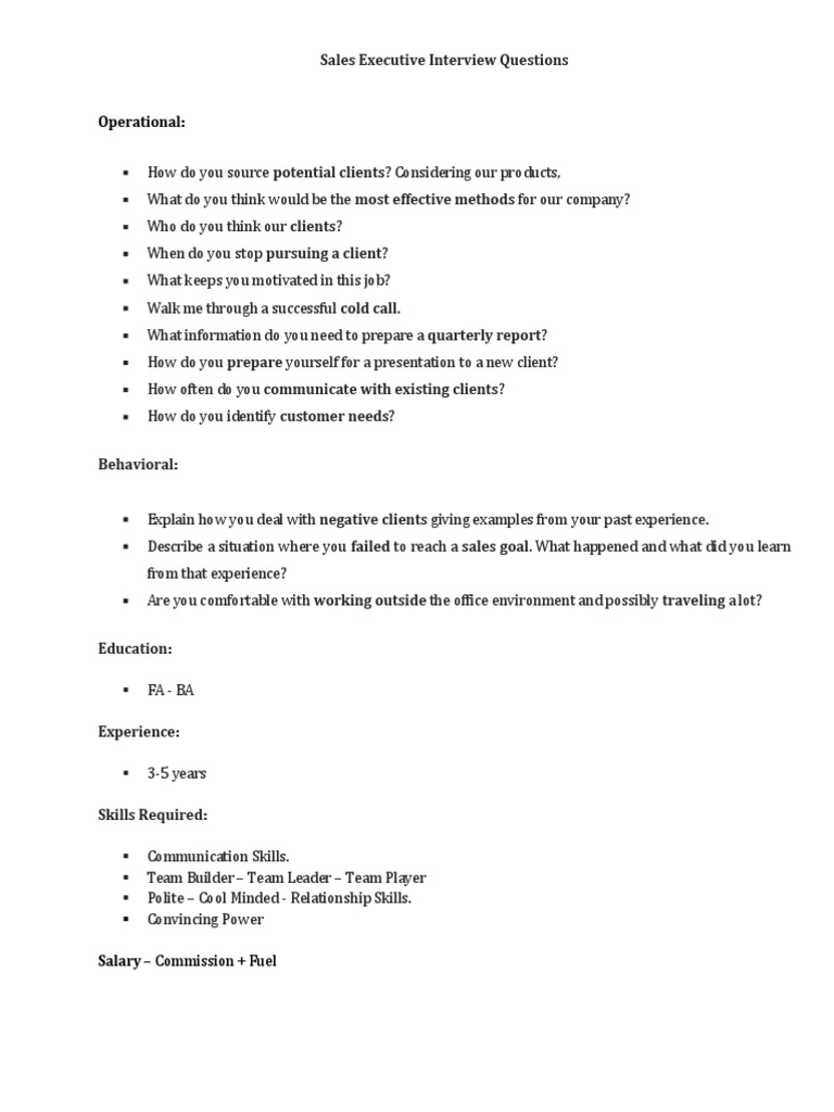 Interview Questions (Sales Executive) | PDF