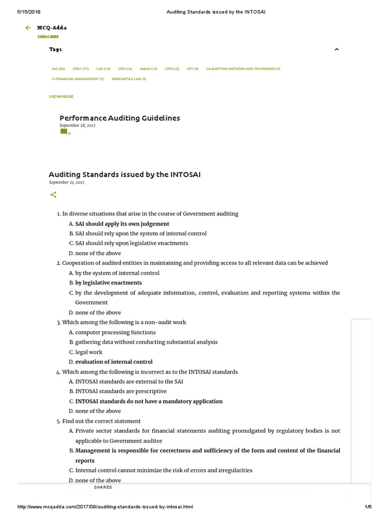 Auditing Standards Issued by The INTOSAI | PDF | Internal Control ...