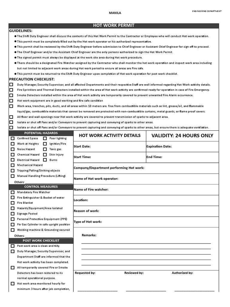 Hot Work Permit | Download Free PDF | Fires | Hazards