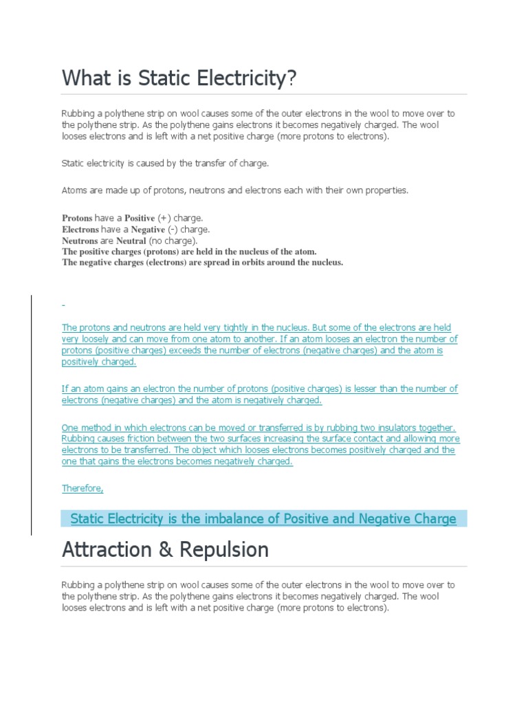 Static Electricity Is The Imbalance of Positive and Negative Charge ...