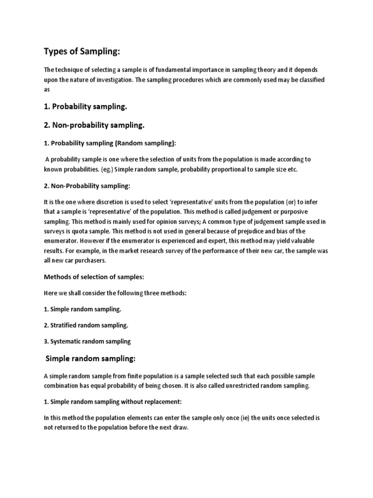 Types of Sampling:: 1. Probability Sampling. 2. Non-Probability Sampling | Download Free PDF ...