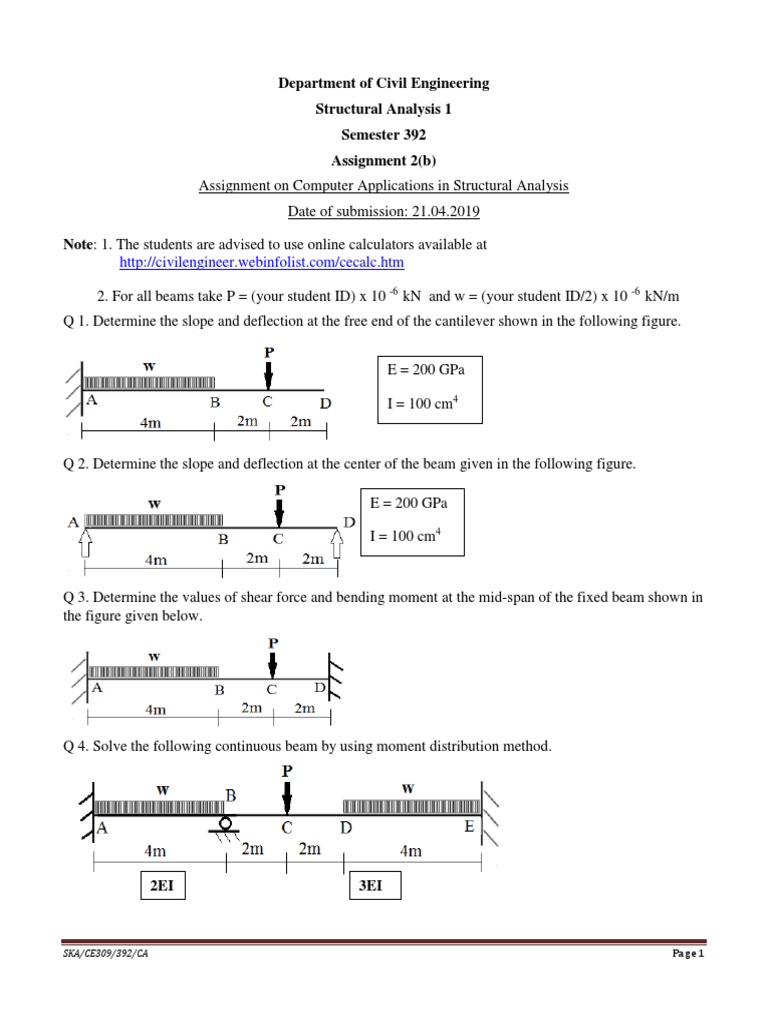 Department of Civil Engineering Structural Analysis 1 Semester 392 ...