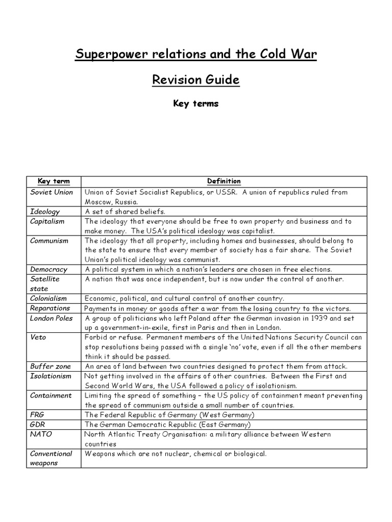 Superpower Relations and The Cold War Revision Guide: Key Terms | PDF ...